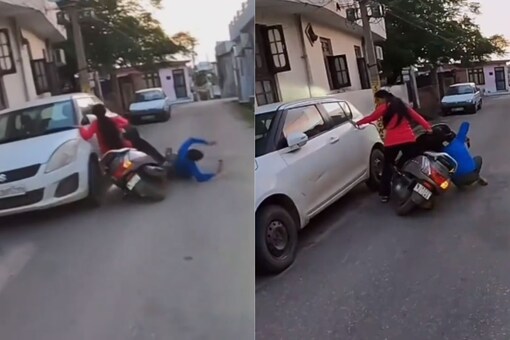 Woman's Scooty Collides with Man Walking on Road in Viral Video ...