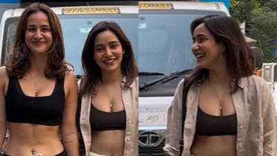 Neha Sharma, Aisha Sharma Twin in Black Athleisure, Flaunt Curves as They Pose For Camera; Video ...