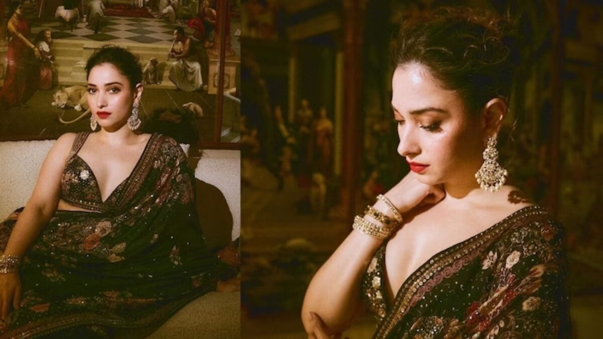 Tamannaah Bhatia Spells Magic In Black Saree And Bold Red Lips News18 1242