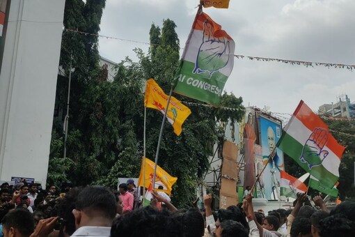 TDP Flags Spotted At Congress' Victory Celebrations In Hyderabad - News18