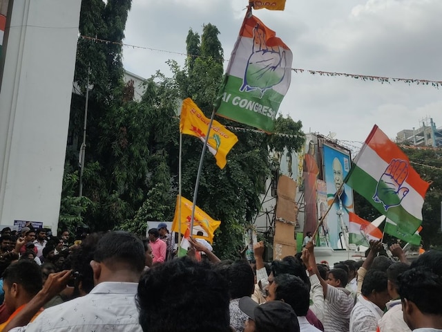 TDP Flags Spotted At Congress' Victory Celebrations In Hyderabad - News18