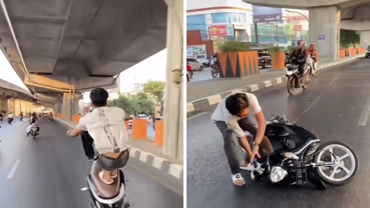 Bike Stunt Goes Horribly Wrong: Man Loses Balance And Skids In The ...