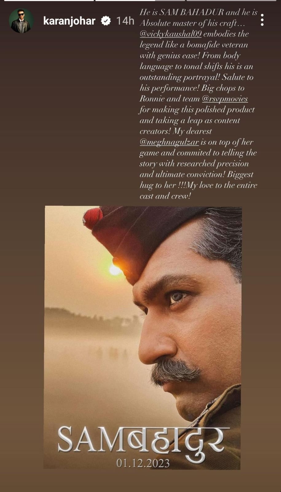 Karan Johar Reviews Sam Bahadur, Salutes Vicky Kaushal For His ...