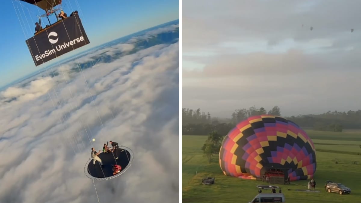 Watch: Skydivers 'Chill' On Trampoline Tied To Hot Air Balloon Before ...
