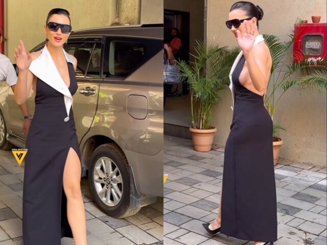 Sexy! Amy Jackson Turns Up The Heat In Black Slit Dress For Crakk ...