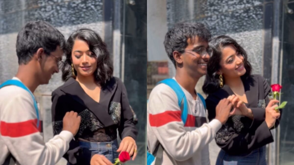 Rashmika Mandanna Blushes As Fan Proposes Her With a Red Rose; Video of ...