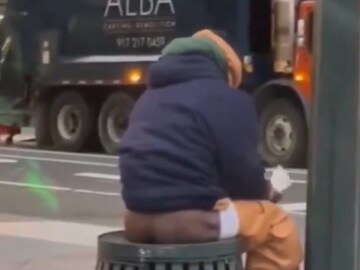 Shocking Video Shows Man Defecating In Trash Bin On Busy New York ...