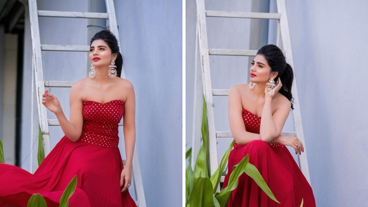 Jabardasth Fame Varsh, In A Red Strapless Gown, Is a Drop-dead Gorgeous ...