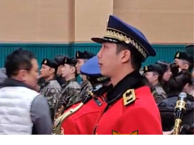 BTS’ RM Plays Saxophone In Red Military Band Uniform, Latest Picture ...