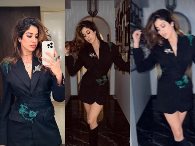 Sexy! Janhvi Kapoor Flaunts Curves In A Black Velvet Collar Dress; See Hot Photos - News18