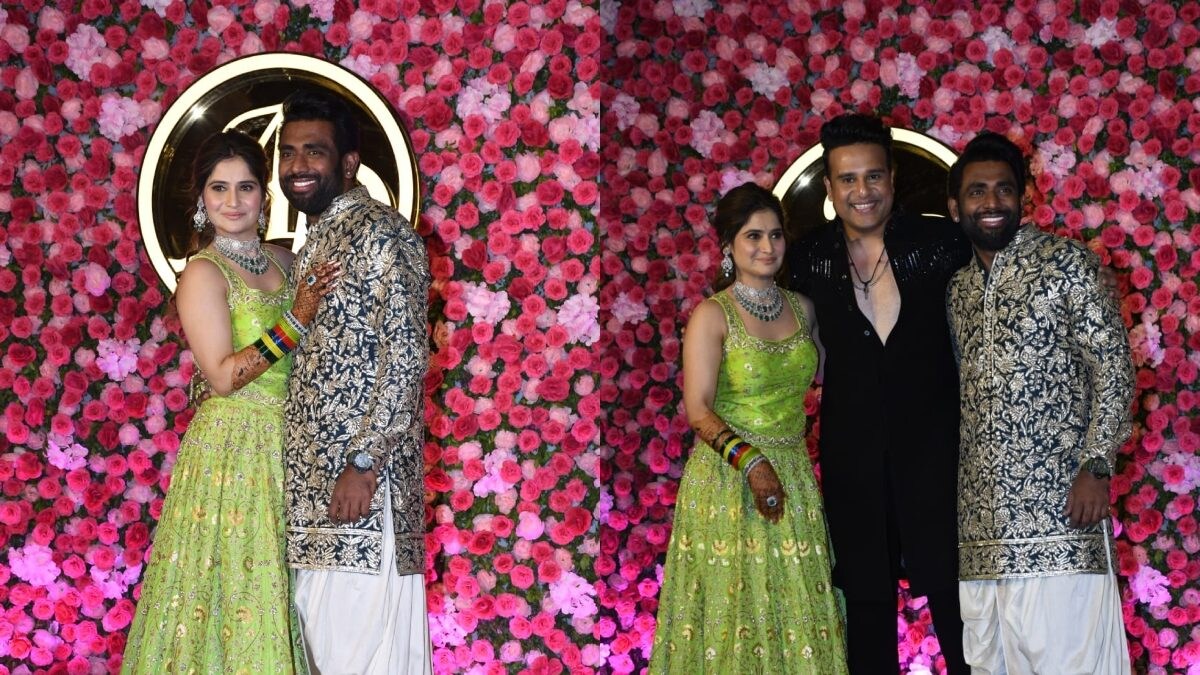 Arti Singh Holds Fiance Dipak Chauhan Close, Krushna Abhishek Poses With Happy Couple; Sangeet ...