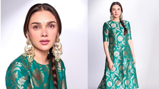 Aditi Rao Hydari’s Teal Blue Brocade Kurta Sharara Is Perfect For ...