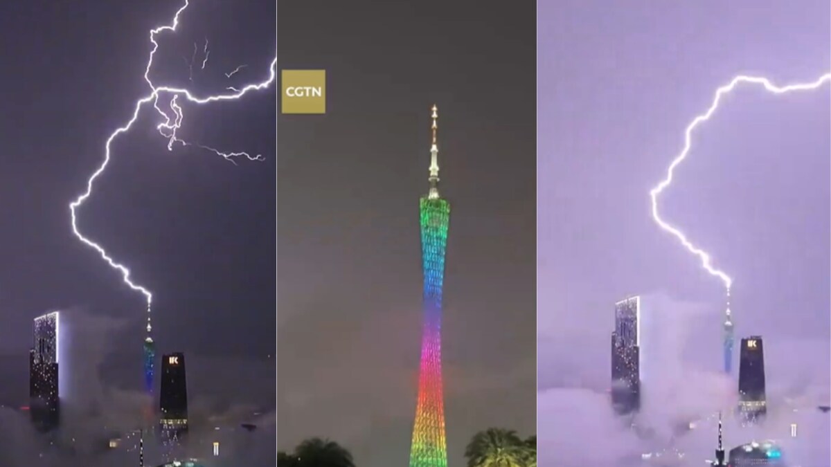 Caught On Cam: Lightning Strikes A Tower In China's Guangzhou City Six ...