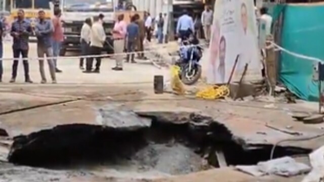 Bengaluru: Part Of Road Caves In Near Underconstruction Metro Site Amid ...