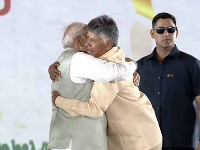 Andhra Pradesh CM Oath Taking: Chandrababu Naidu Hugs PM Modi After Taking Oath As CM; Pawan ...