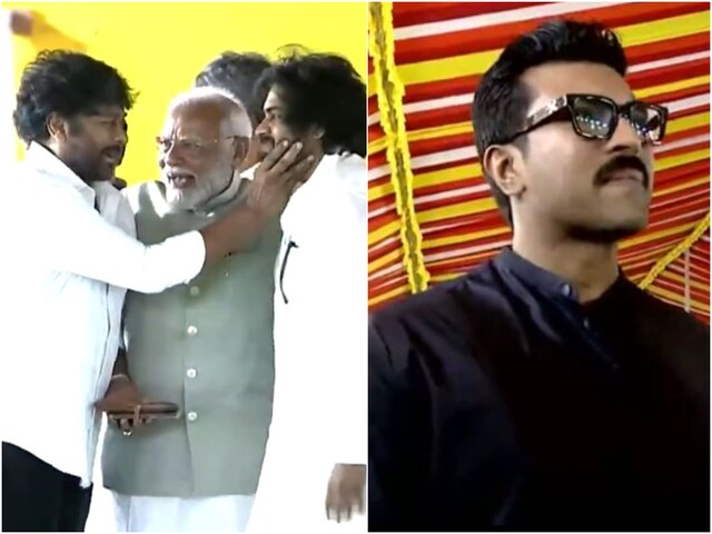 Ram Charan Beams With Pride As PM Modi Pulls Chiranjeevi Close, Hugs AP Minister Pawan Kalyan ...