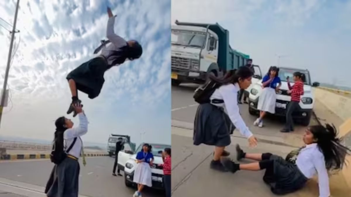 Two School Girls Perform Stunt On Road For Reels. Watch What Happened ...