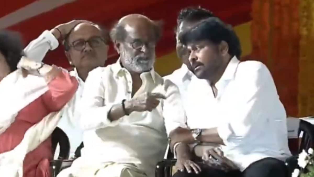 Chiranjeevi Holds Rajinikanth's Arm, Superstars Chat at Andhra CM ...