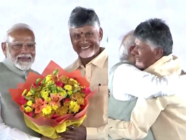 PM Modi Gives Chandrababu Naidu A Flower Bouquet After Oath, Hugs Him | Watch - News18