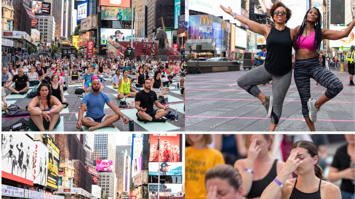 Yoga Enthusiasts Gather At New York's Iconic Times Square For ...