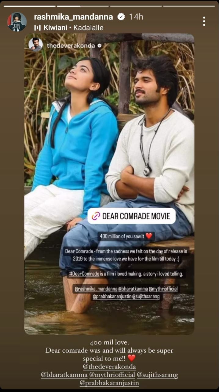 Rashmika Mandanna Shares Vijay Deverakonda's Dear Comrade Post, Calls ...