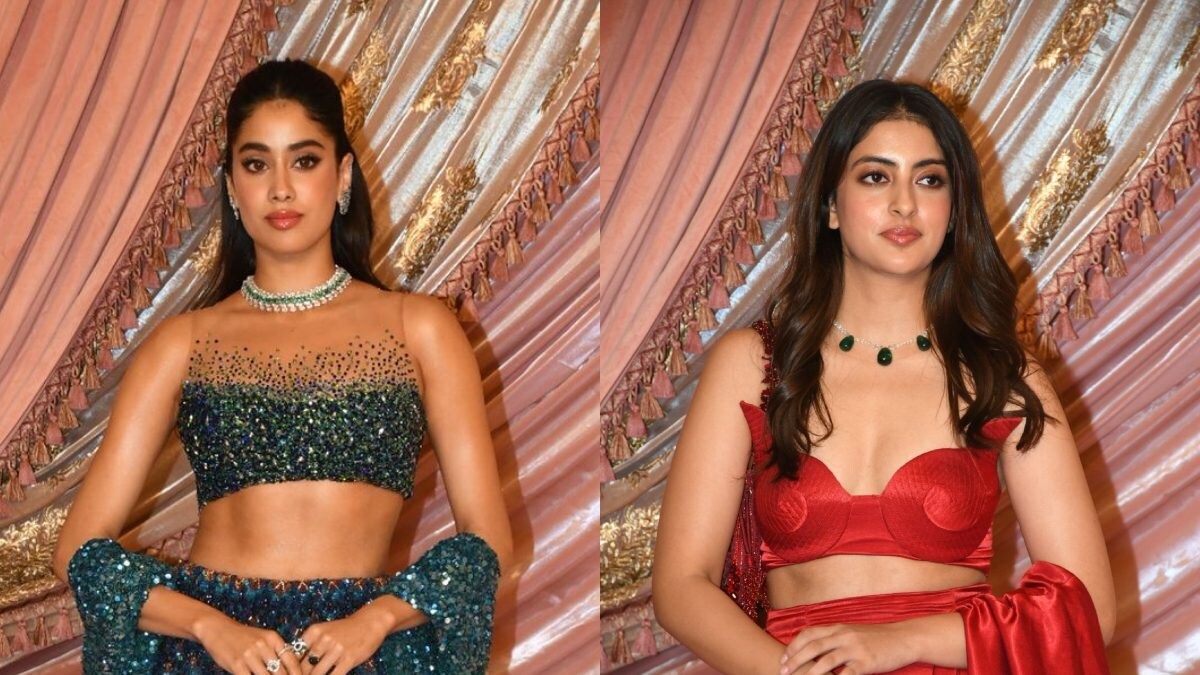 Janhvi Kapoor Stuns In Peacock Lehenga, Navya Nanda Looks Red Hot At Anant And Radhika's Sangeet ...