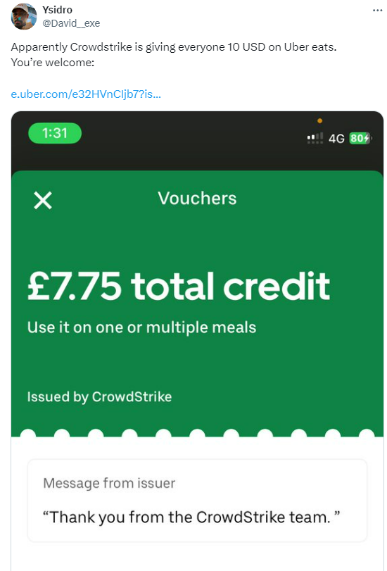 CrowdStrike, Company Behind Windows Outage, Apologises With $10 Uber Eats Gift Cards | Viral ...