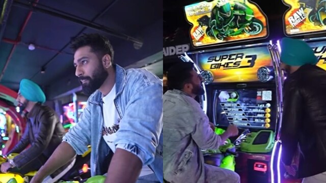 Vicky Kaushal And Ammy Virk Enjoy Bike Race While Promoting Bad Newz ...