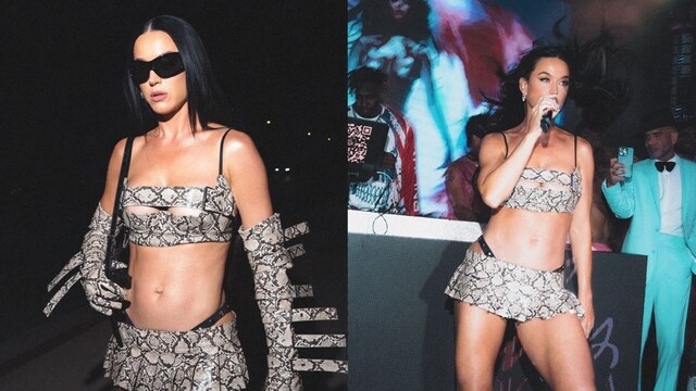 Katy Perry In Snakeskin Cutout Bralette And Micro Skirt Is Raising Temperature And How ...