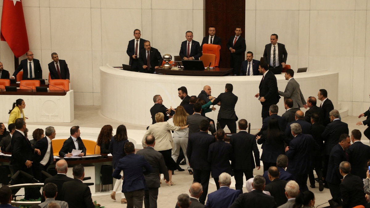 Watch: Turkish MPs Brawl In Parliament During Debate On Jailed ...