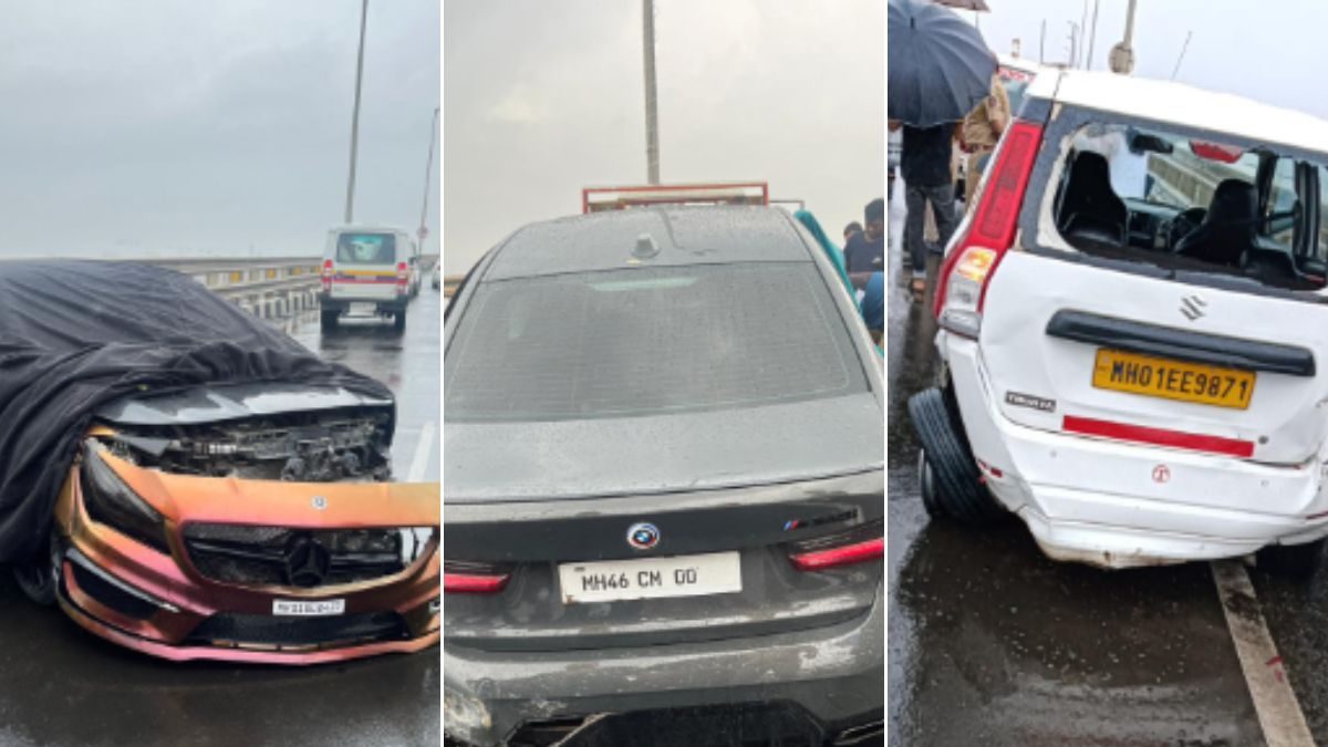 Mercedes, BMW Racing On Bandra-Worli Sea Link Crash Into Wagon R, No ... Mercedes, BMW Racing On Bandra-Worli Sea Link Crash Into Wagon R, No ...