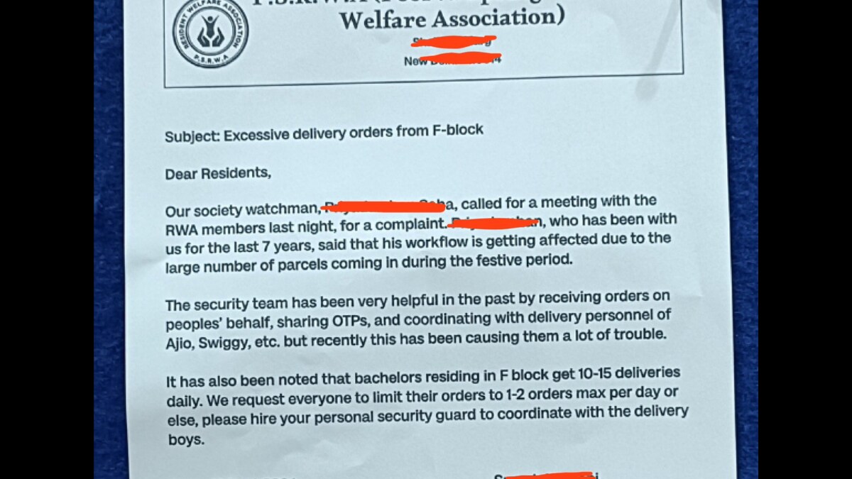 New Delhi Society Issues Notice to Residents With Too Many Deliveries ...