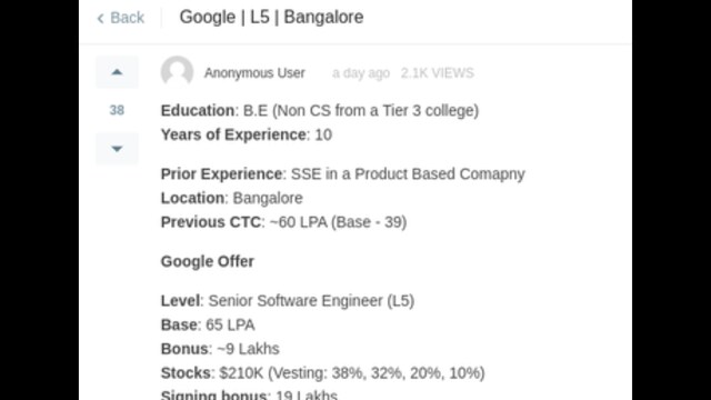 Bengaluru Engineer's 65 LPA Google Package Goes Viral, Techies Not ...