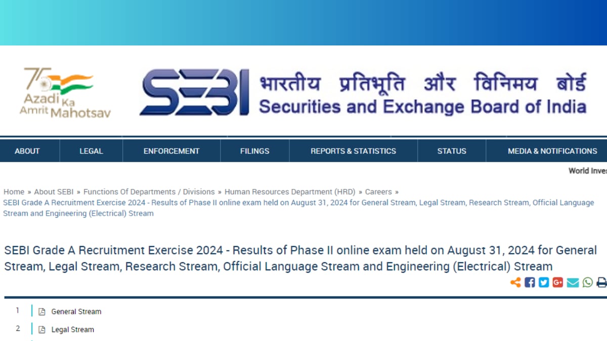 SEBI Grade A Recruitmet 2024: Phase 2 Result Declared On sebi.gov.in ...