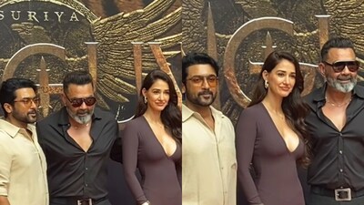 Suriya, Bobby Deol And Disha Patani Pose Together At Kanguva Promotion ...