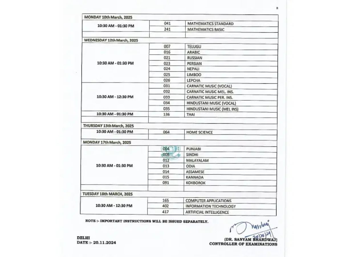 CBSE Class 10, 12 Board Exam 2025 Datesheet Released, Check Full ...