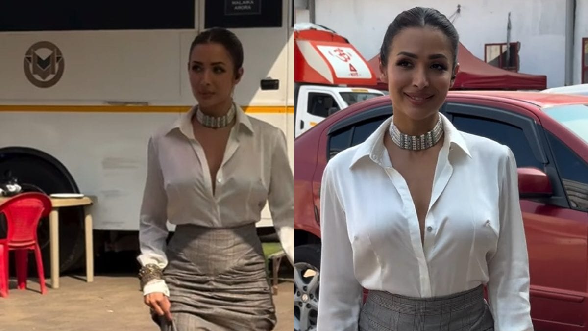 Malaika Arora Looks Gorgeous In A White Shirt And Grey Skirt, Gets ...