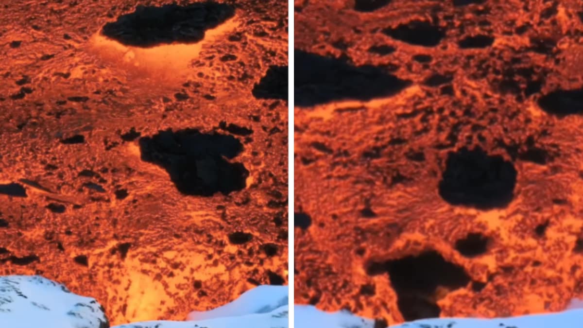'A Tale Of Ice And Fire': Stunning Footage Shows Lava Flowing Over Snow ...