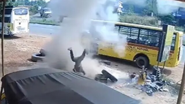 On Cam: Mechanic Tossed Into Air After Tyre Under Repair Bursts In ...