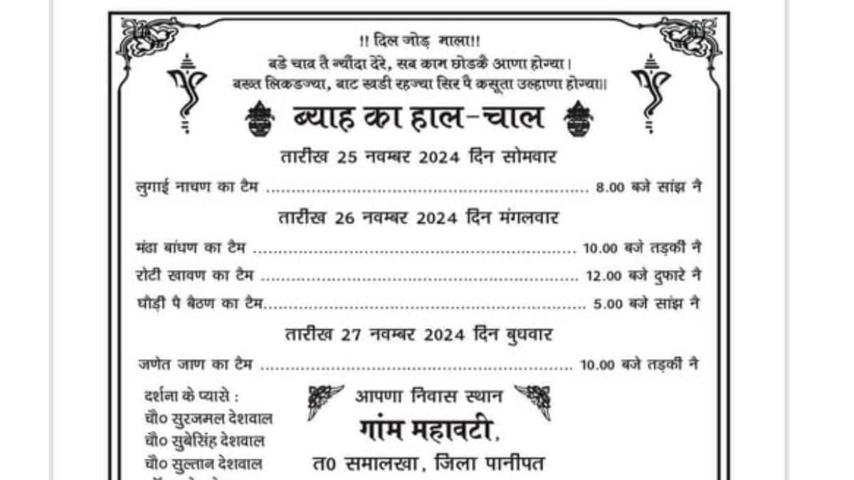 Haryana Family's Invitation Card Goes Viral For Quirky Names Of Wedding ...