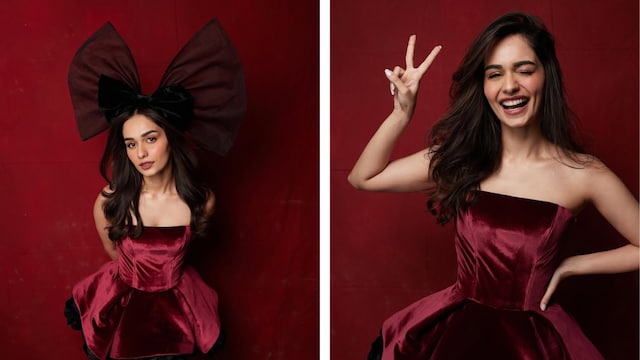 Manushi Chhillar Stuns in Ruby Red Velvet and Oversized Bow to Ring in ...