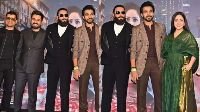 Dhoom Dhaam Premiere: Ranveer Singh Poses With Yami Gautam, Pratik Gandhi And Aditya Dhar - News18