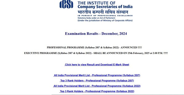 ICSI CS Result 2024 Highlights: Professional, Executive Programme ...