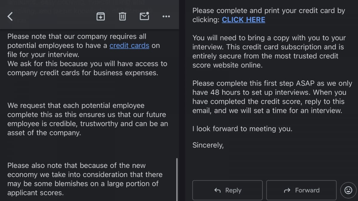 Company Asks Job Seeker To Get Credit Card 48 Hours Before Interview ...