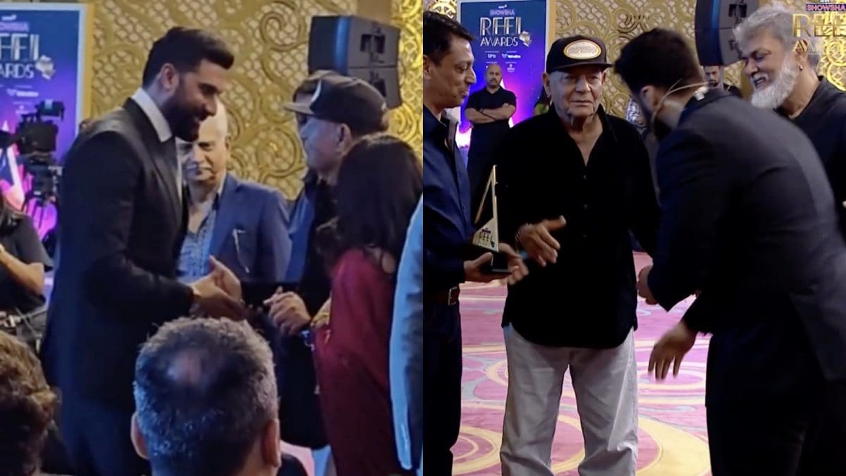 Arjun Kapoor Touches Salim Khan's Feet, Abhishek Bachchan Hugs Him At Showsha Reel Awards ...