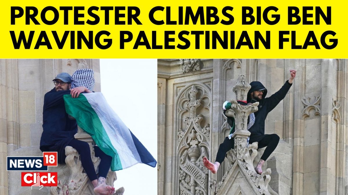 Protester Climbs Elizabeth Tower With Palestinian Flag in London - News18