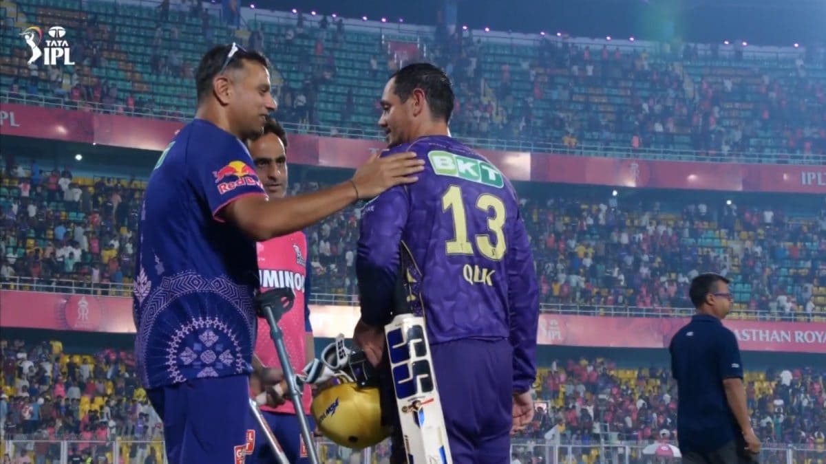 Walking With Crutches, RR Head Coach Rahul Dravid Greets KKR's Quinton ...