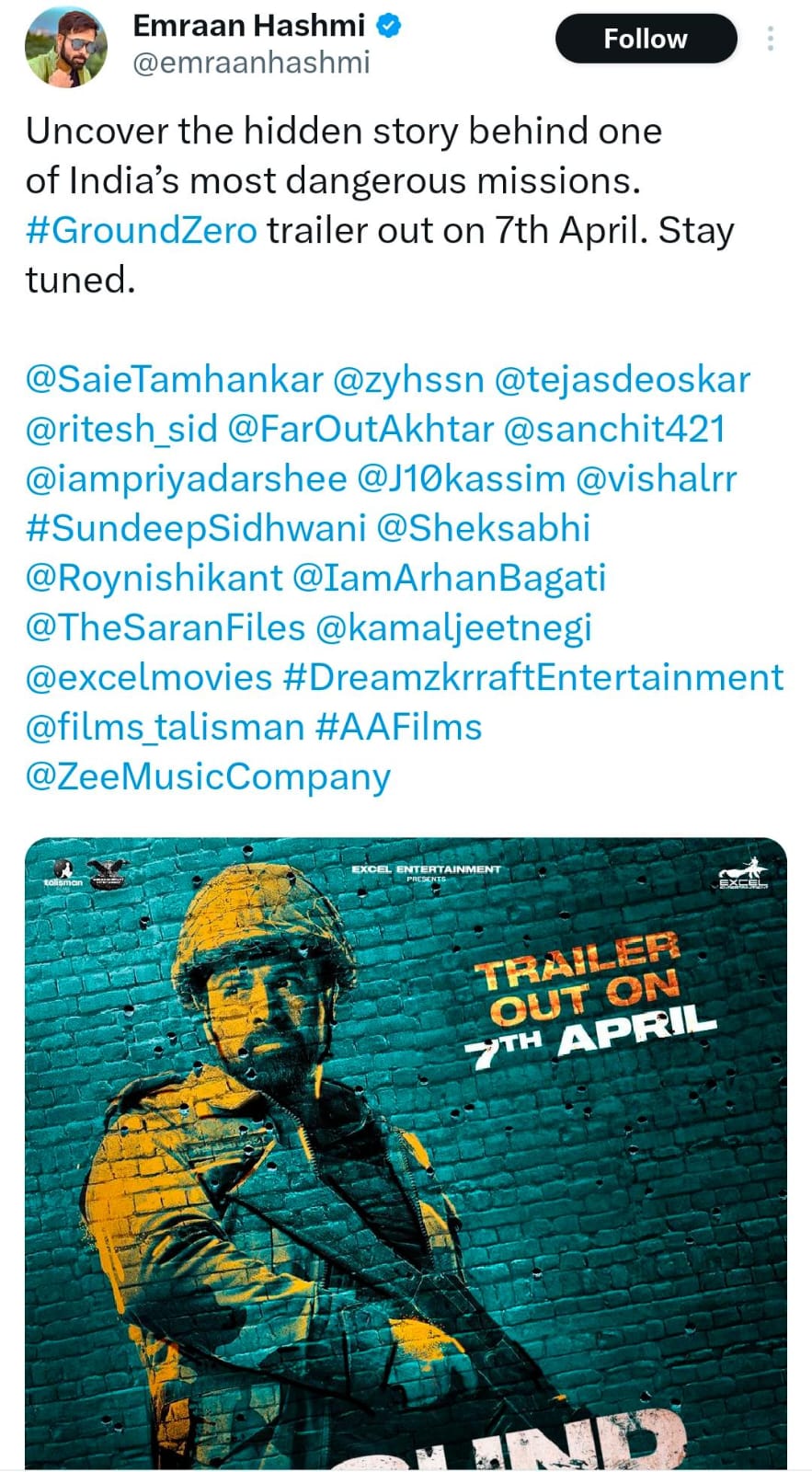 Emraan Hashmi DELETES Post After Announcing 'Ground Zero' Trailer ...