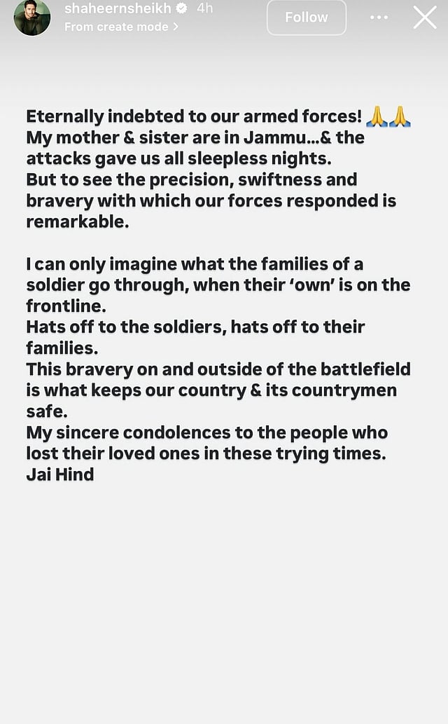 Shaheer Sheikh Salutes Indian Army, Recalls Fear For Family During ...