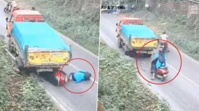 Narrow Escape For Kerala Woman After Truck Rolls Backward, Knocks Down ...